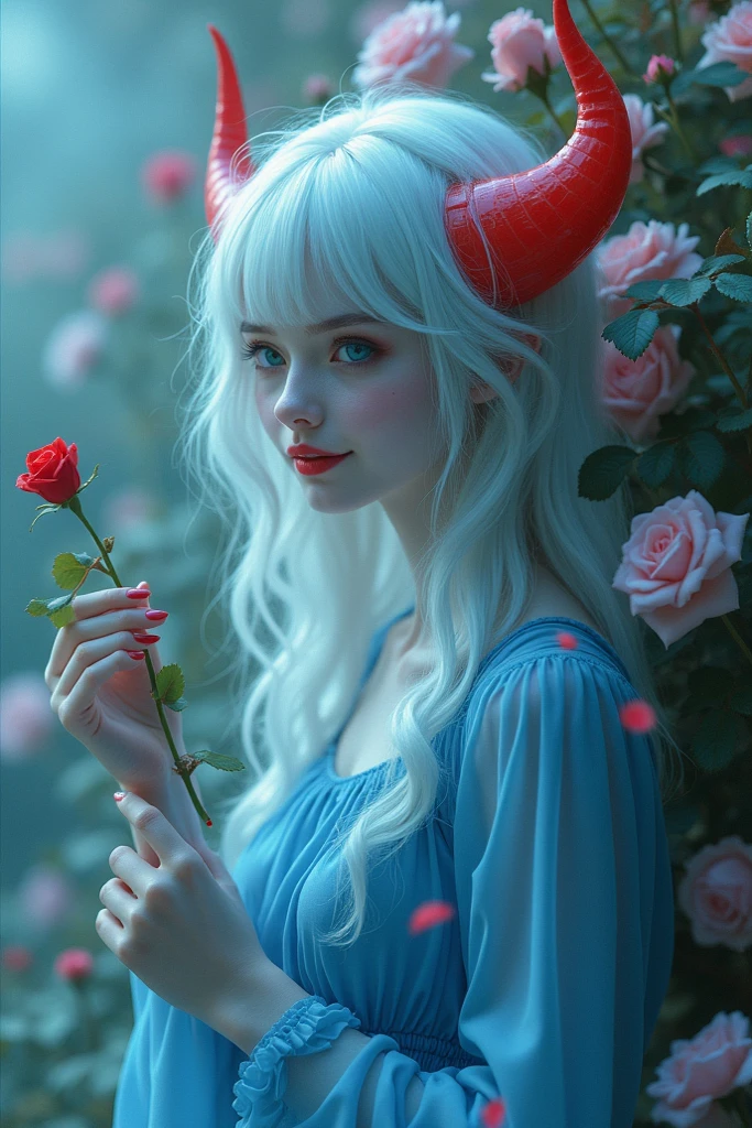 A beautiful ghost lady, frozen white, lips like rubi, blue eye - SeaArt AI