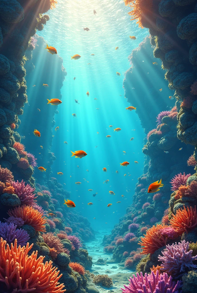 Underwater world with coral reef Description: “Underwater scene - SeaArt AI