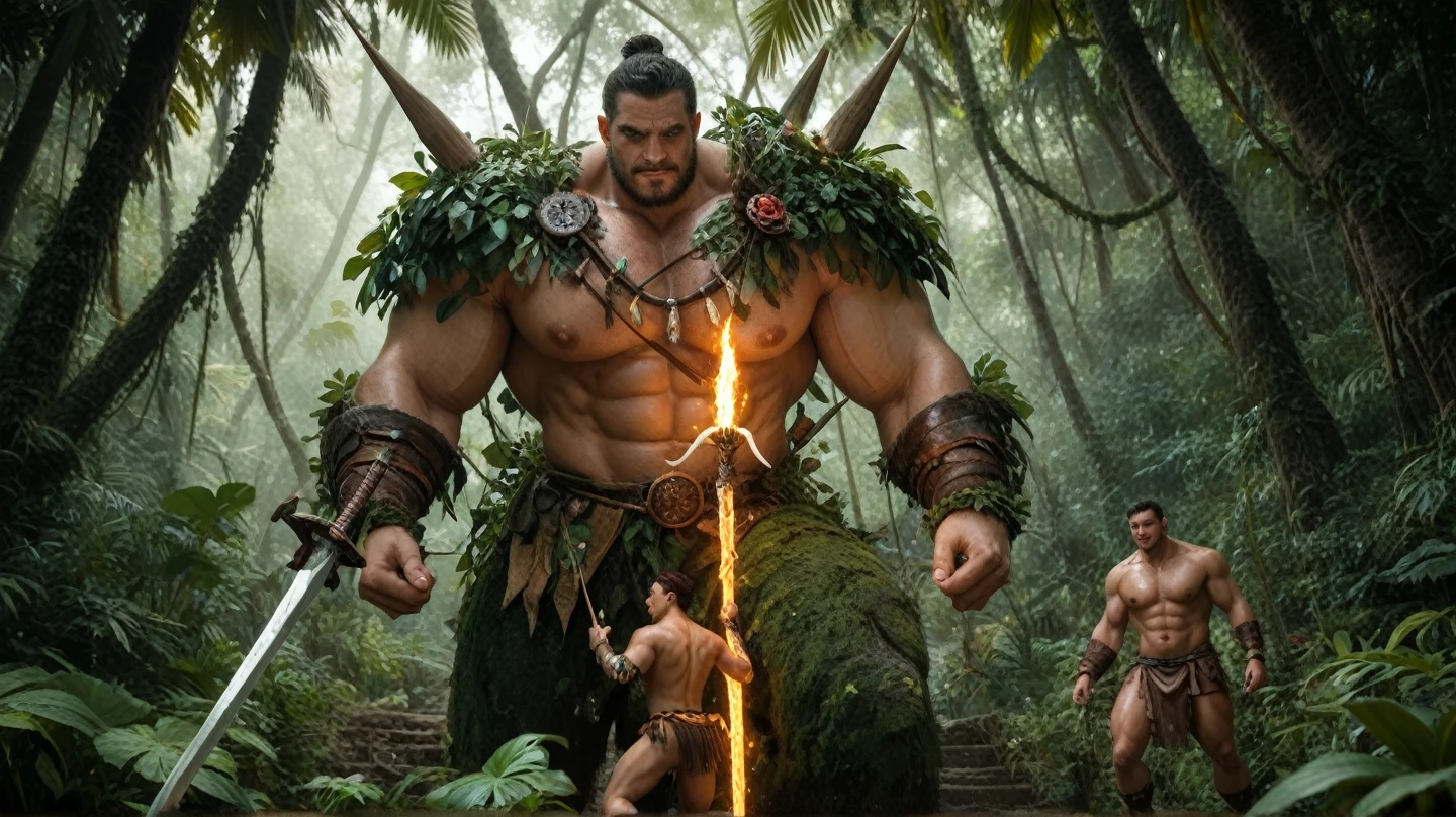 Conan the Barbarian locked in combat with a group of fierce warriors in ...