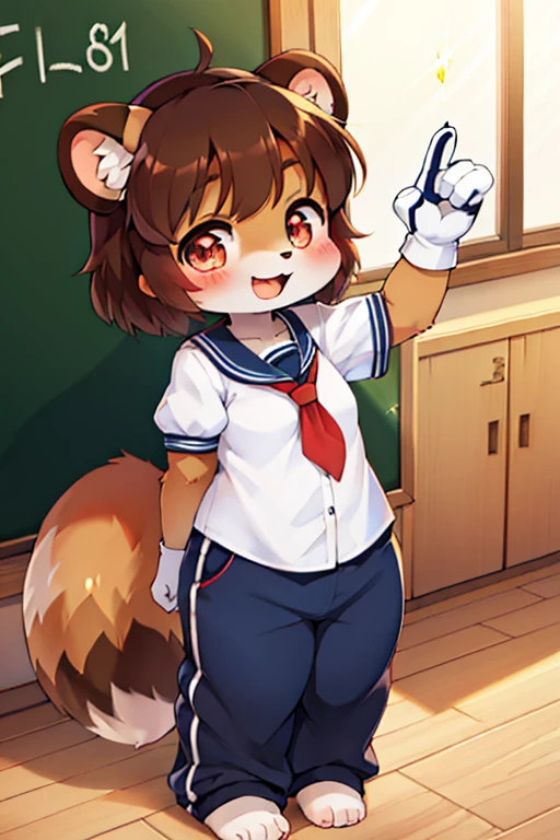 Girl, tanuki, furry, bodyfur, tail, school uniform, short sleeves ...