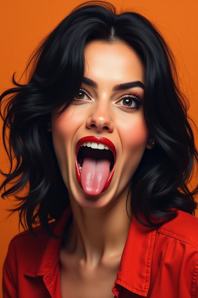A close up of a woman with a pink tongue sticking out - SeaArt AI