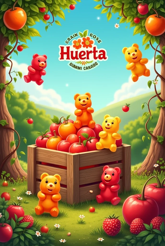 Give me an advertising image about some gummies called gummies huerta ...