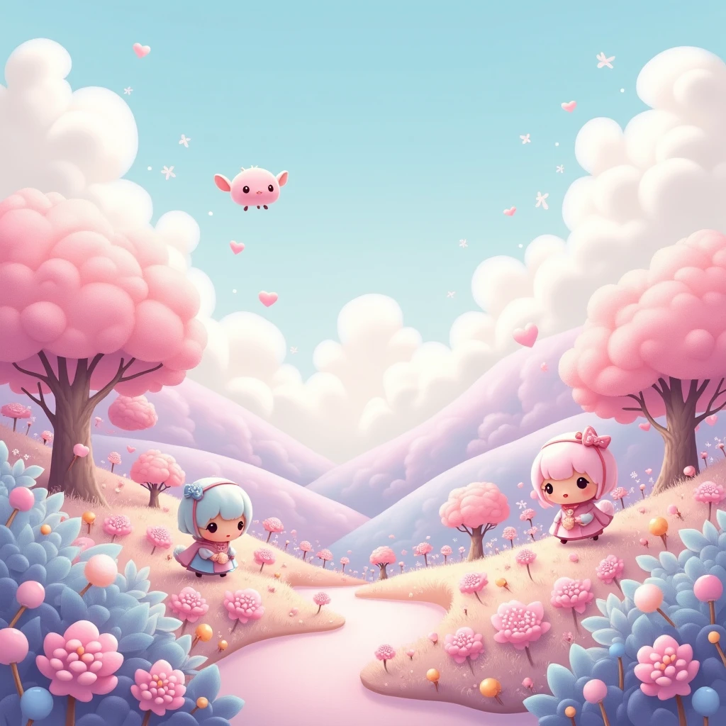 Pastel color world Cute characters and flowers all in pastel colors ...