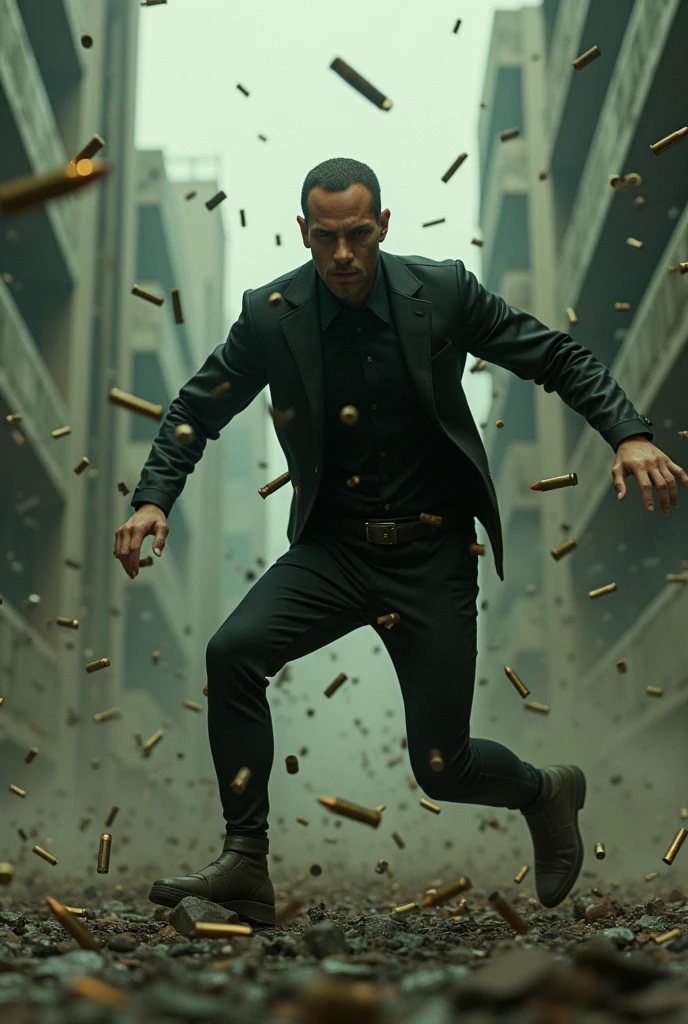 Help me create a man dodging bullets like the matrix film when he tilts ...