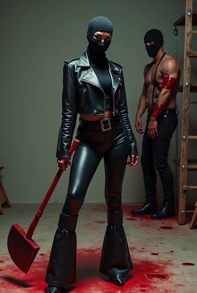 Curvy balaclava masked bald female wear long disco bell bottoms wide ...