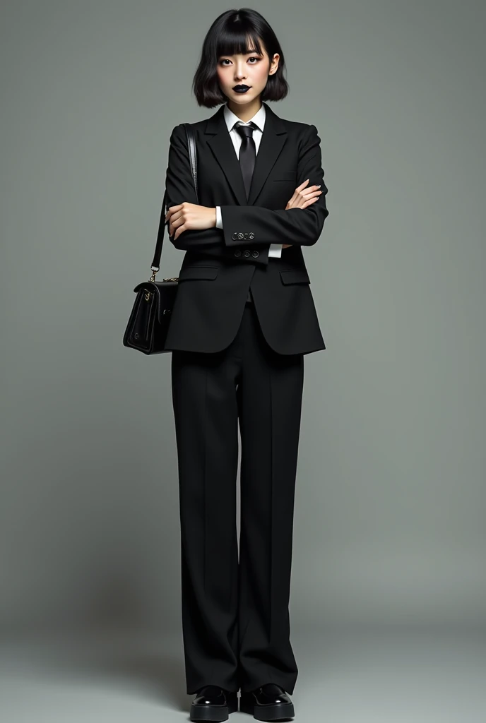 1 girl suit tie Leather Handbags bangs Bob shortcut Japanese young ...