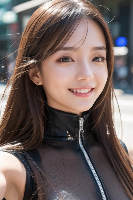 Face-closeup 、 Huge 、 Long brown hair、 shiny , oily skin - SeaArt AI