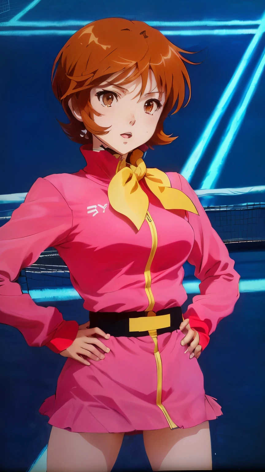 Anime girl in pink outfit posing on tennis court with racket - SeaArt AI