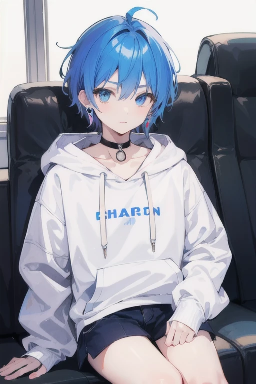 One person （male） cute Shota Blue hair and blue eyes short wearing a ...