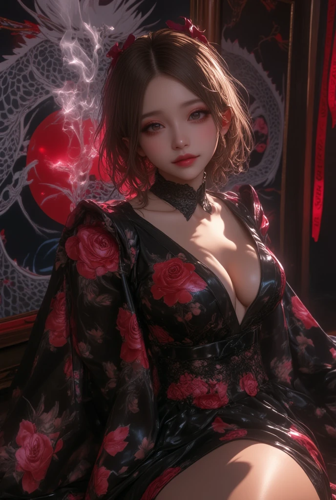 Black camellia kimono 、Black Hakama、Lace gloves、 attractive - SeaArt AI