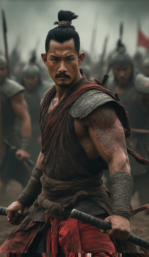 Ultra wide angle, hyper realistic of ancient Thai warrior Fierce face ...