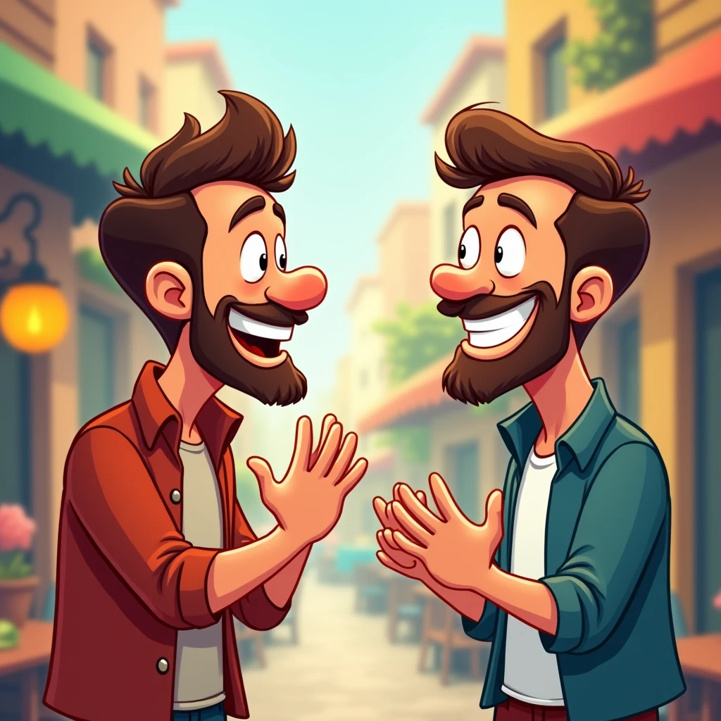Two happy men talking Cartoon style - SeaArt AI
