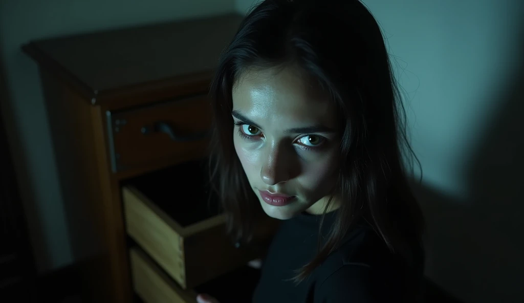 An old photo of a young woman with a pale face and extremely ...