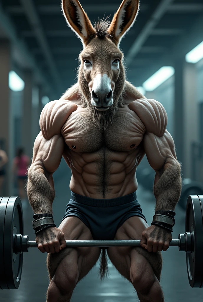 A donkey lifting heavy weights, muscular donkey, donkey powerlifting ...