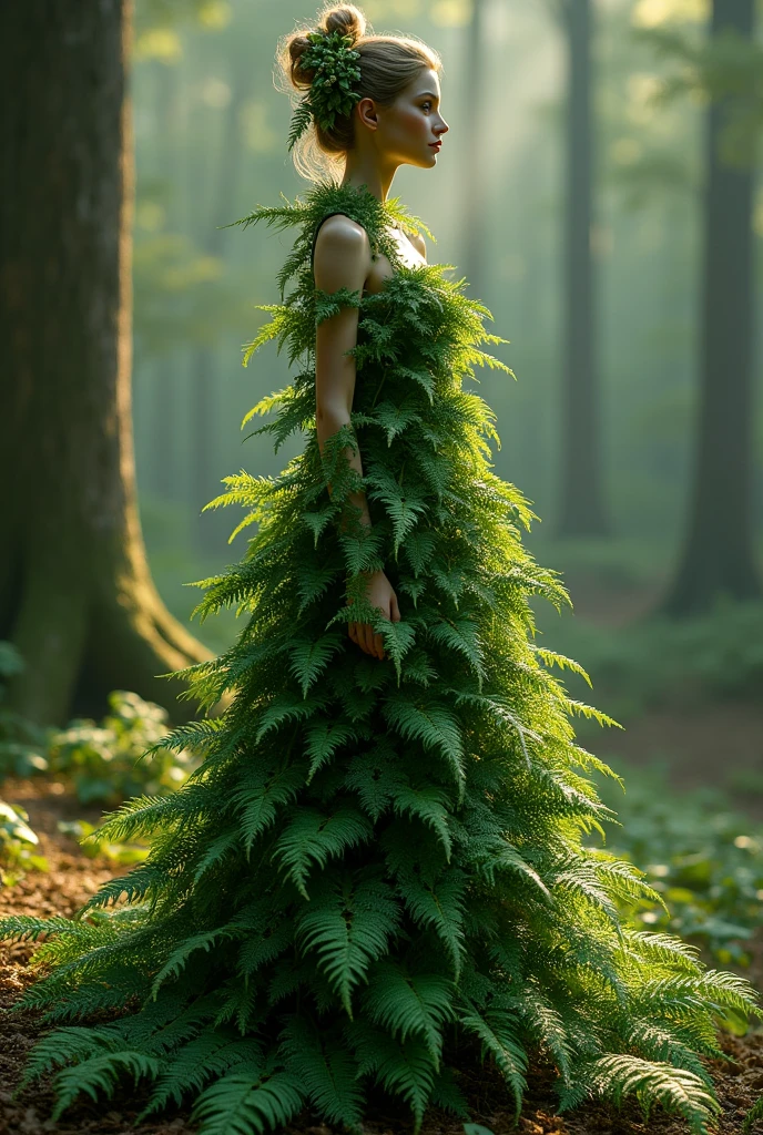Simple human christmas tree dress made of ferns - SeaArt AI