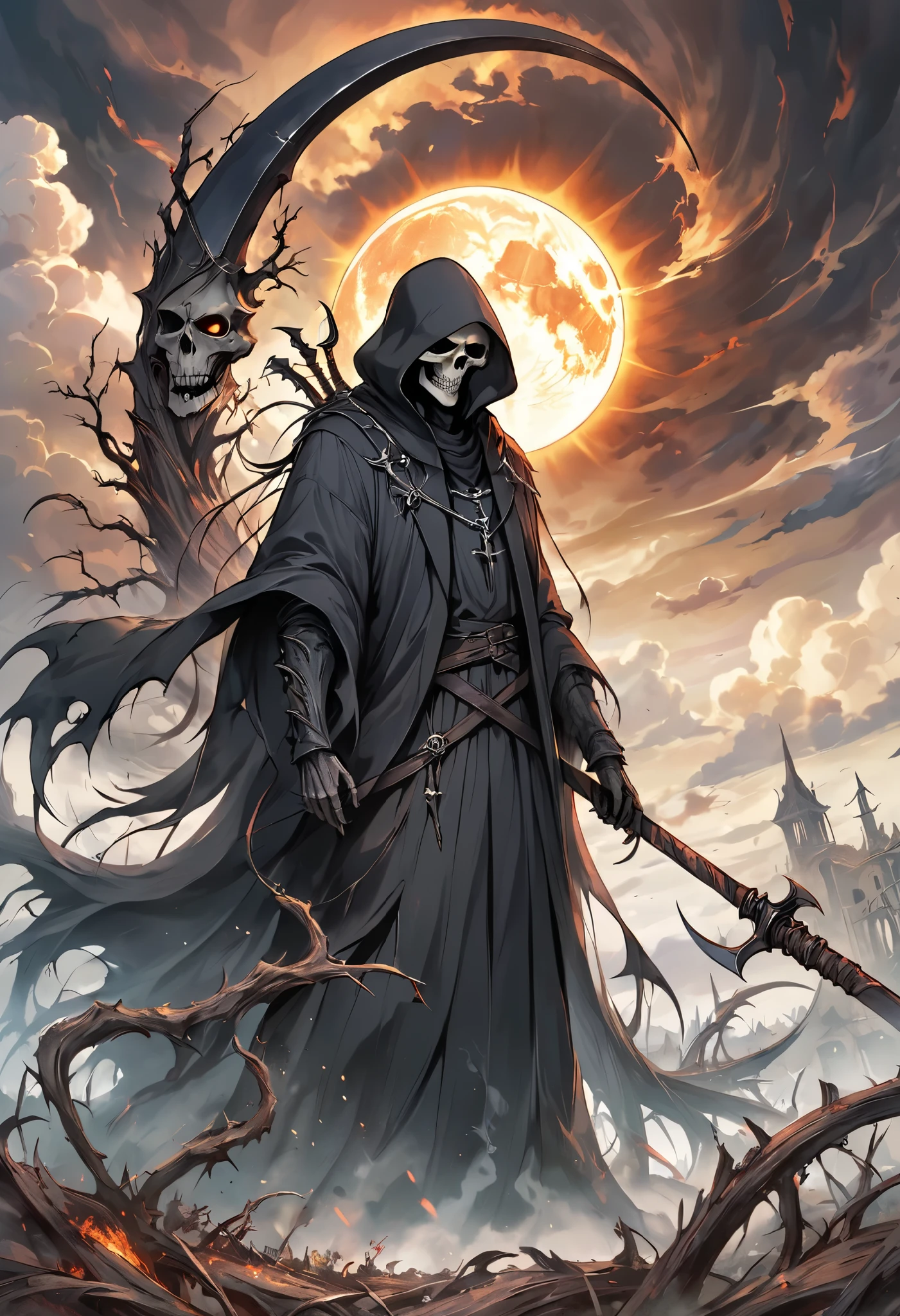 Arafed grim with scythes and scythes in a field - SeaArt AI