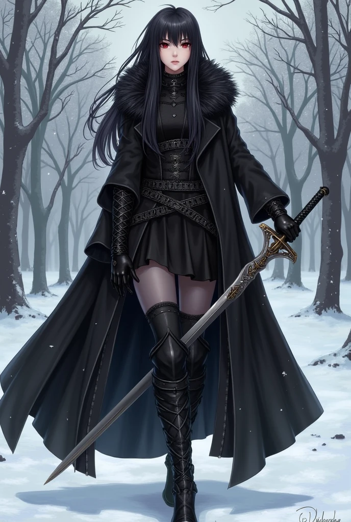 Black winter clothes, dnd, black warlock clothes, black hair - SeaArt AI