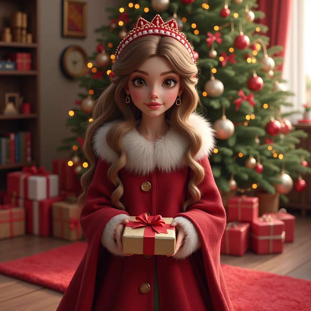 A Young Beautiful Princess Wearing Winter Clothes Holding Christmas ...