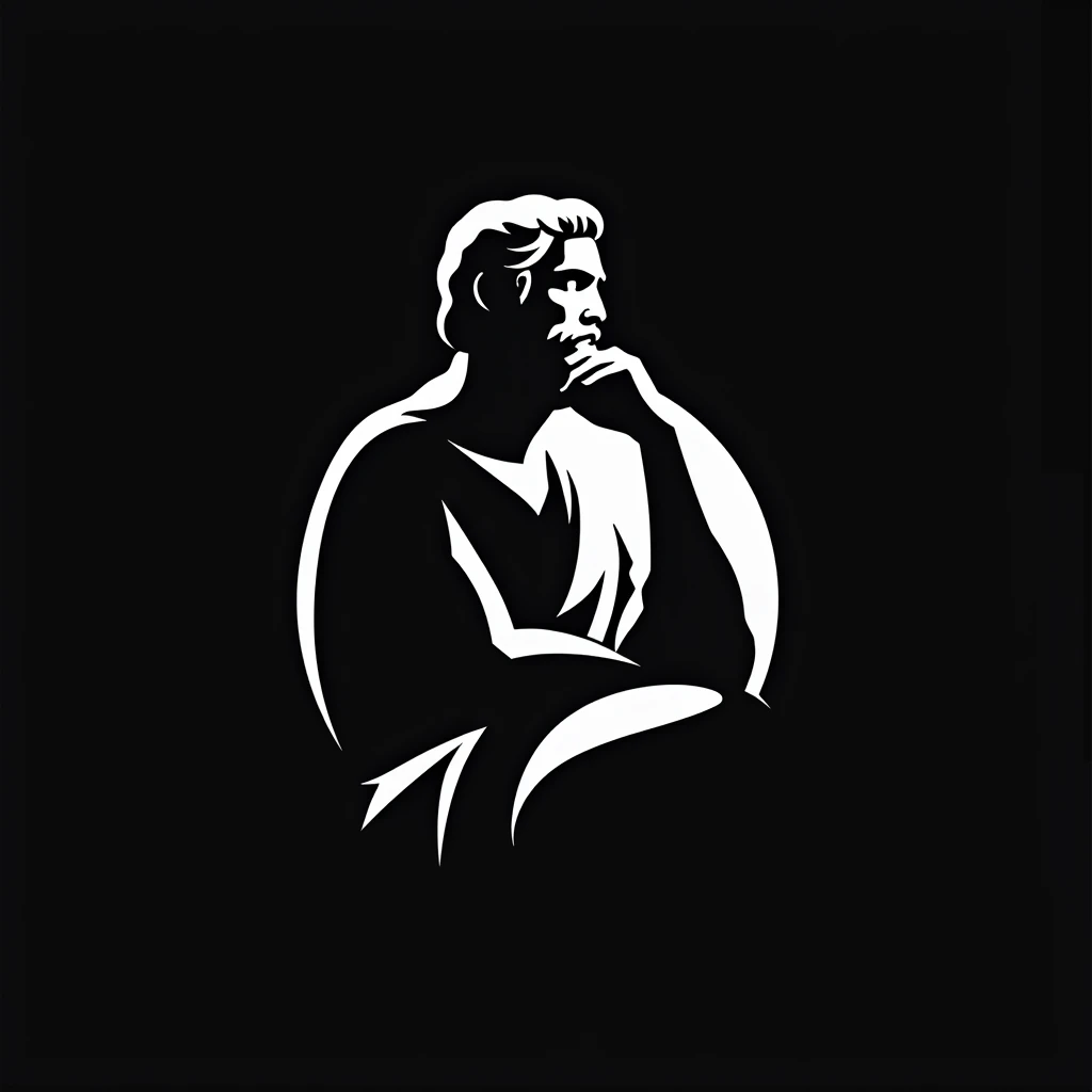 Minimalistic black and white logo of the greek thinker sculpture ...