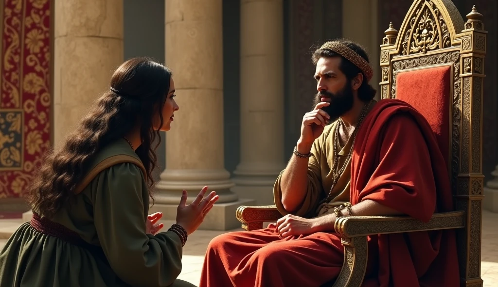 Solomon intently listening to the first woman: Set 3,000 years ago - SeaArt AI