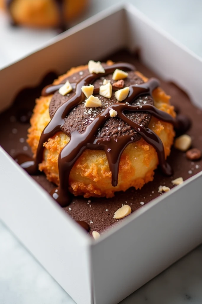Fried oreo with nutella toppings in the box - SeaArt AI