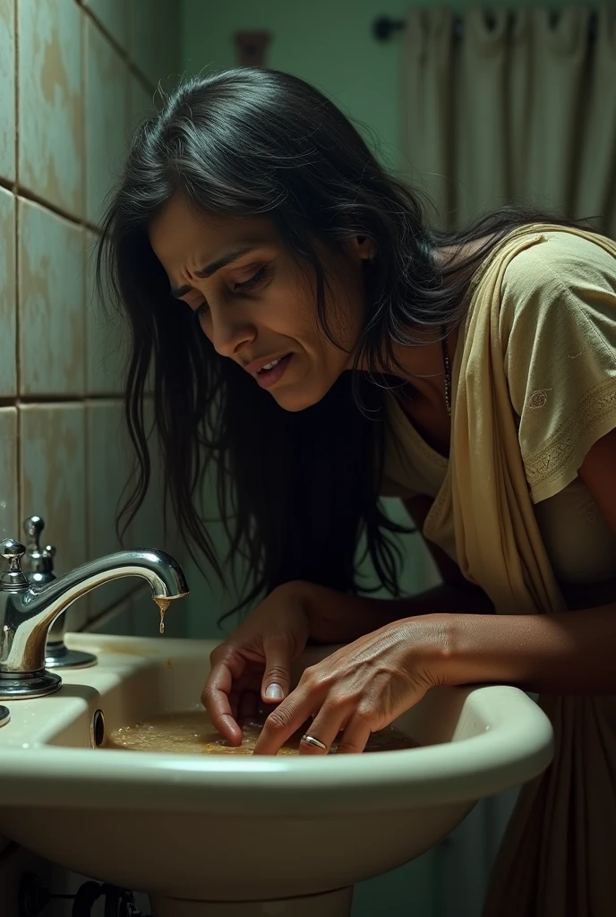 Indian lady vomitting in house washbasin - SeaArt AI