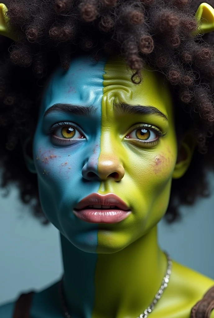 Half of Avatar and Shrek、photograph、Afro、Crying face - SeaArt AI