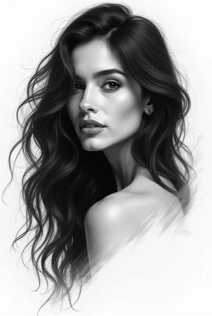 An impressionist-style pencil portrait depicting a female subject of ...