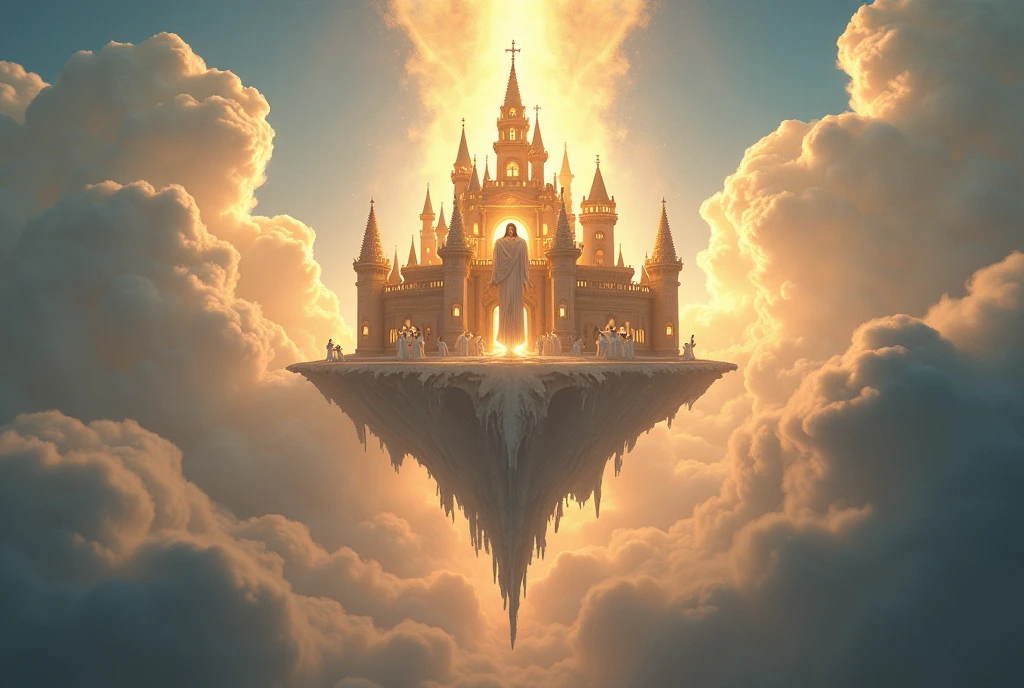 Jesus castle on the sky with angles - SeaArt AI