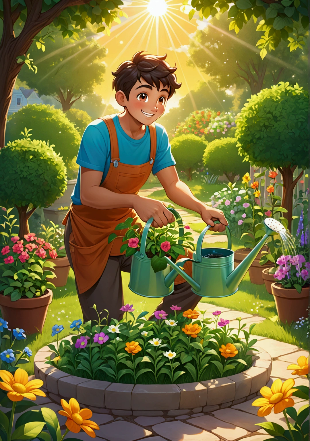 "An 8K resolution, highly detailed, cartoon-style illustration of a man ...