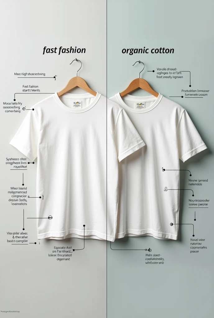 Show a side-by-side comparison of a fast fashion T-shirt and a sustainable organ - SeaArt AI