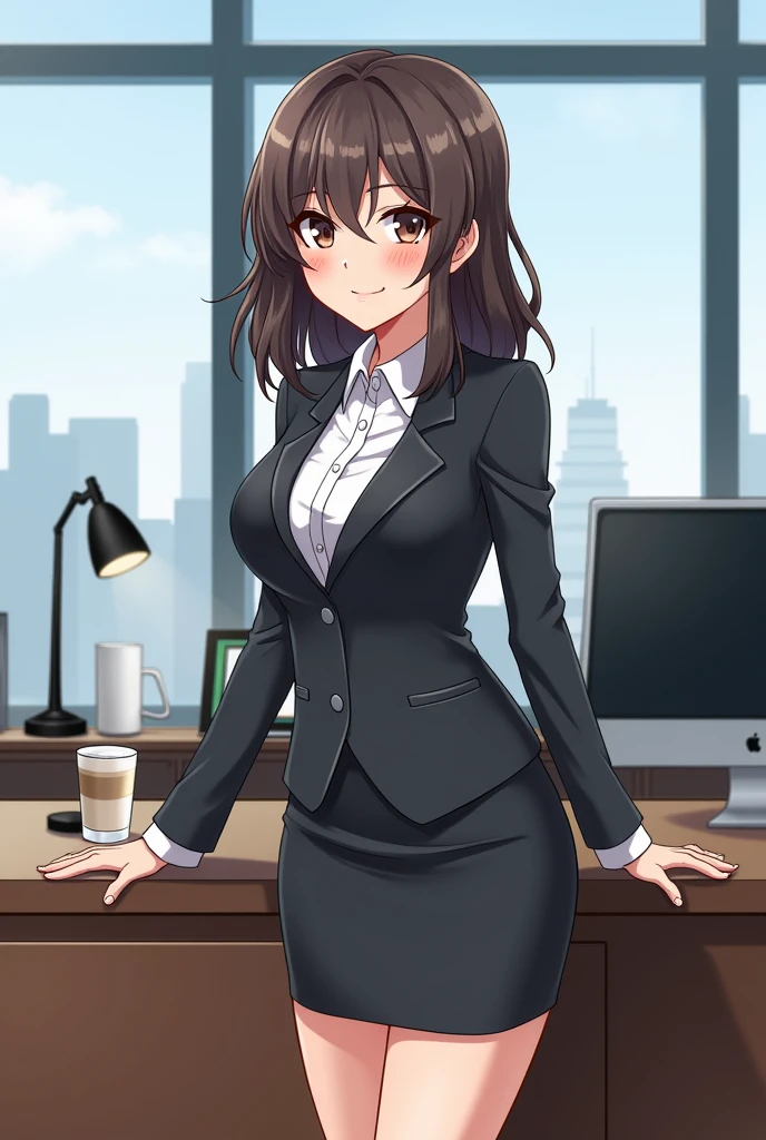 Anime style. Clara, a confident and attractive secretary in a modern ...