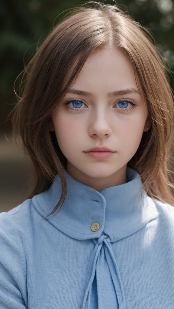 Portrait. a european girl. half closed eyes. blue eyes. disappointed ...