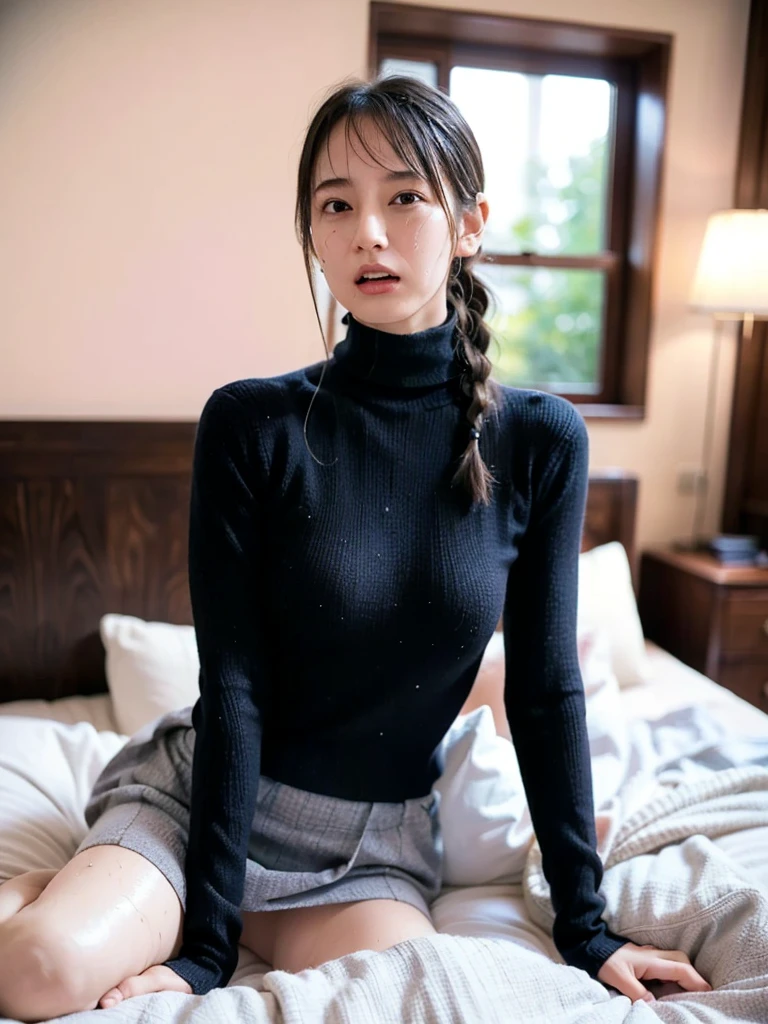 Skin color, Medium chest,Natural Body Shape Wet Hair, ((Two very long ...