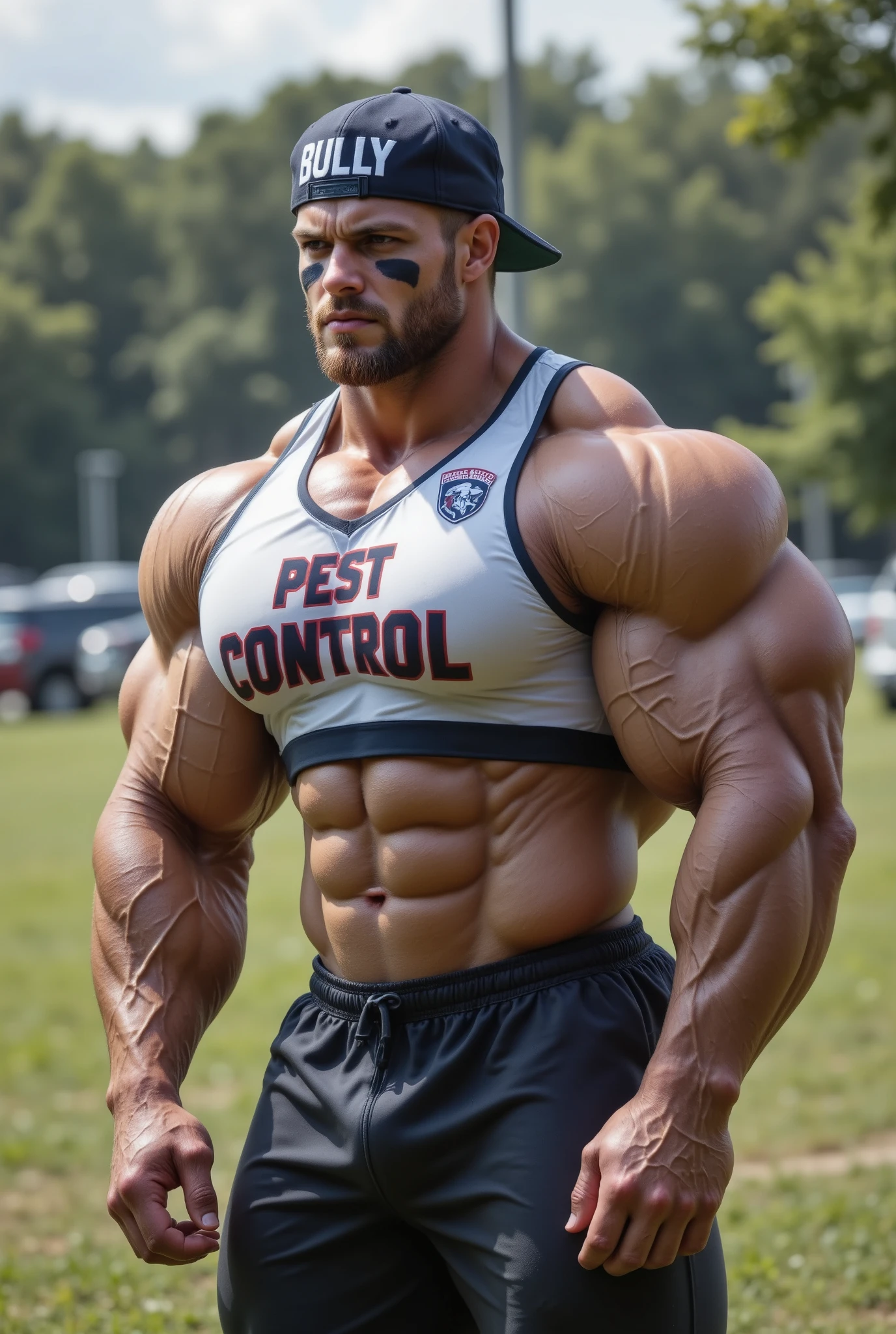 Arafed bodybuildeer posing in a park with his muscles ripped - SeaArt AI