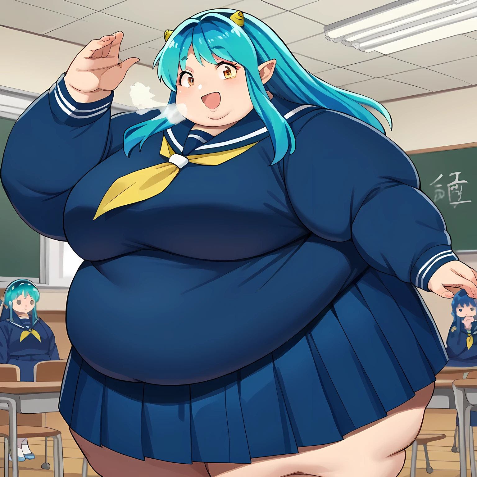 Anime character in uniform standing in front of a classroom with a ...