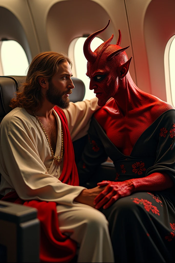 Write a Prompt to generate image of jesus with beautiful devil red ...