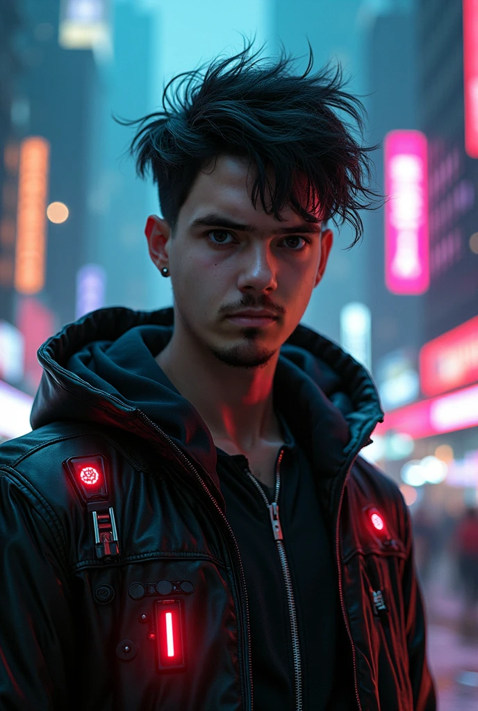 A cool cyberpunk boy, intricate futuristic cyberpunk outfit, neon ...
