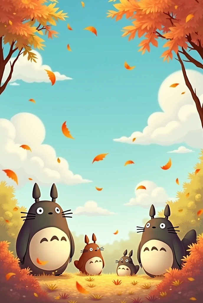 Autumn leaves、 White Clouds 、blue bird 、Fun Totoro illustrations ...