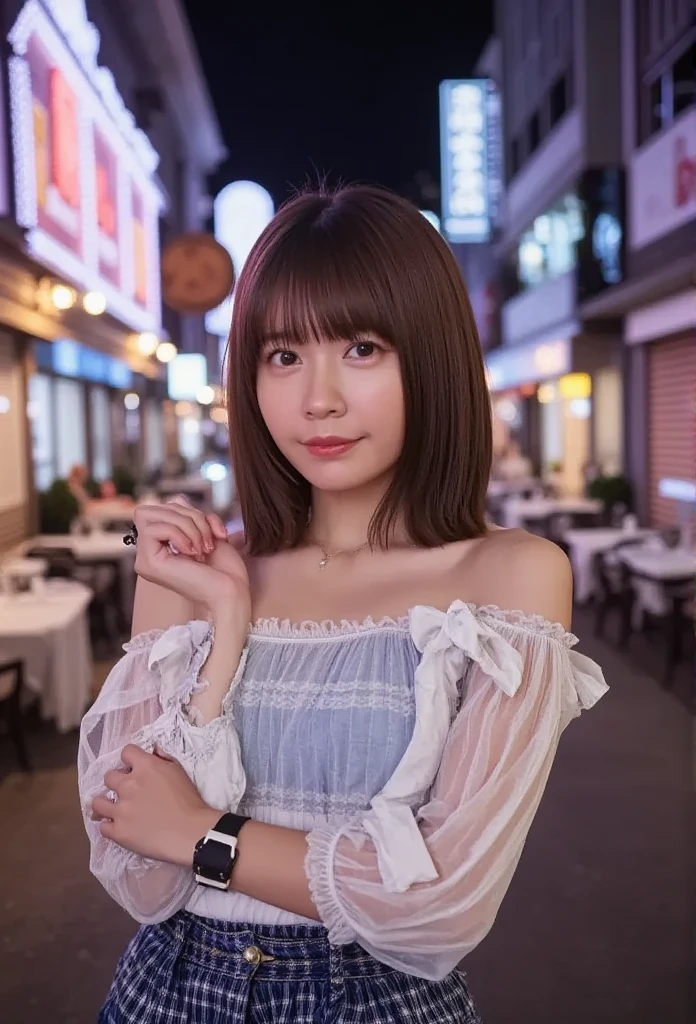 standing on a table at the foot of a volcano , arm-crossed - SeaArt AI