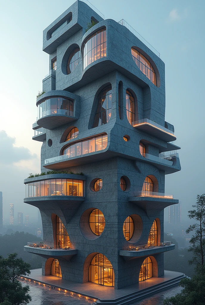 a 7 floors building which uses ancient architecture, alien architecture ...