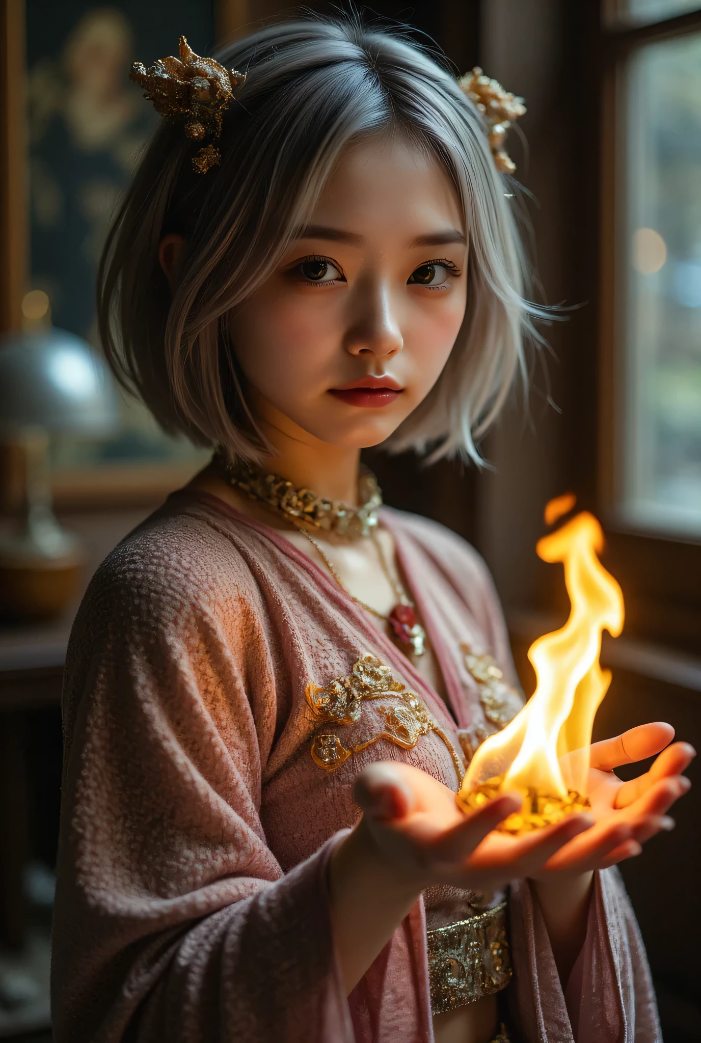 Arafed asian woman holding a lit candle in her hand - SeaArt AI