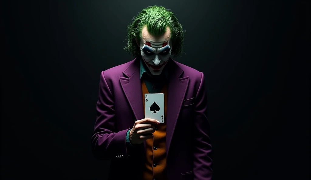 A mysterious Joker standing in the shadows, holding a card with a joker ...