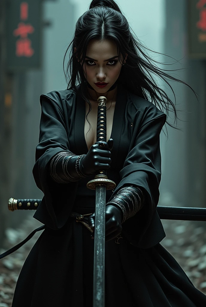 Photographic quality, capturing the composition of a female samurai ...