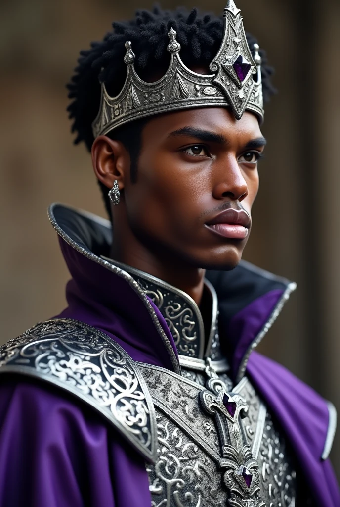 (photorealism:1.2), handsome prince, silver purple black attire - SeaArt AI