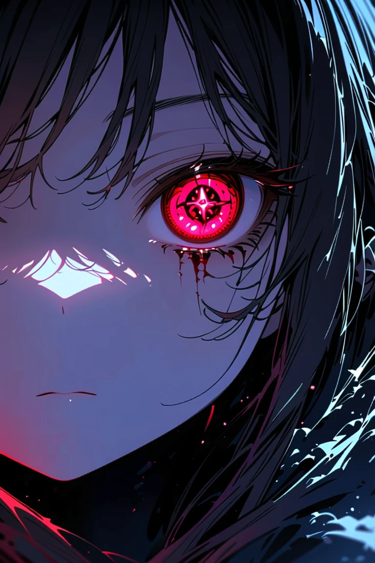 Close-up of a beautiful girl’s face, expressionless, cold and ...