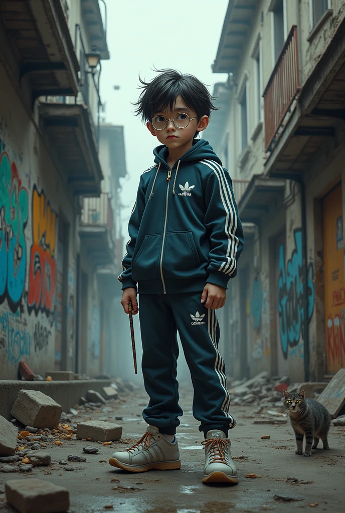 Balkan Harry potter in adidas and in an eastern block ghetto - SeaArt AI