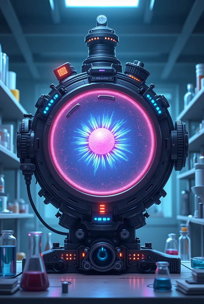 A nucleus enclosed in a scientific machine in a laboratory looking at ...