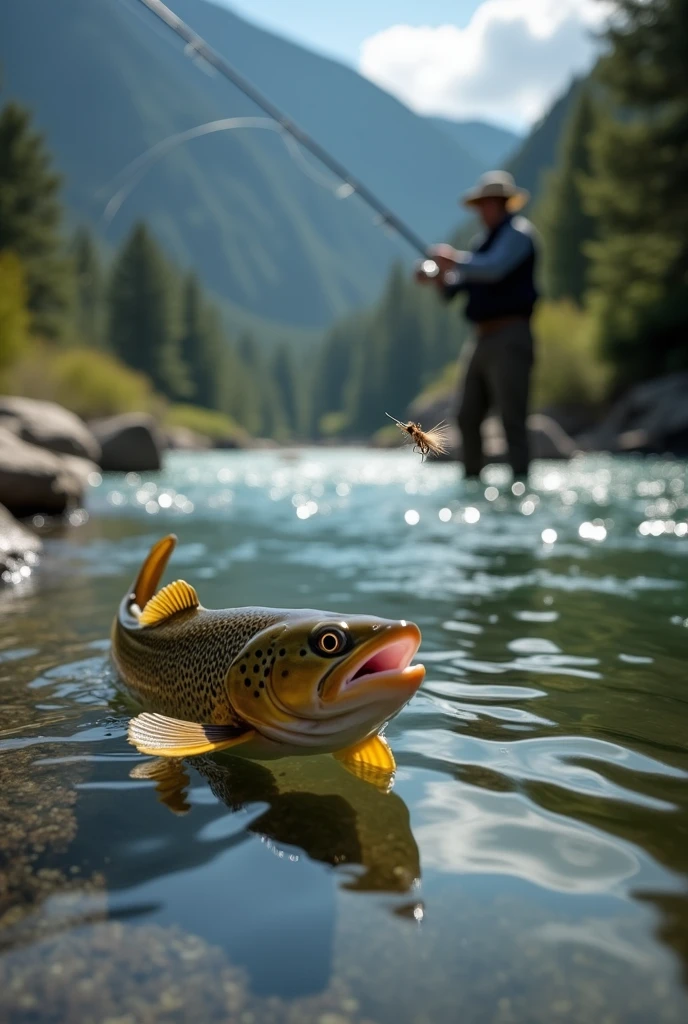 Professional photos, The fly landed on the water, Thrown from a fishing ...