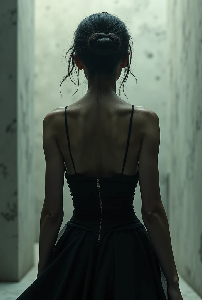 A girl in a prison cell in chains and hands cuffed behind back and a ...